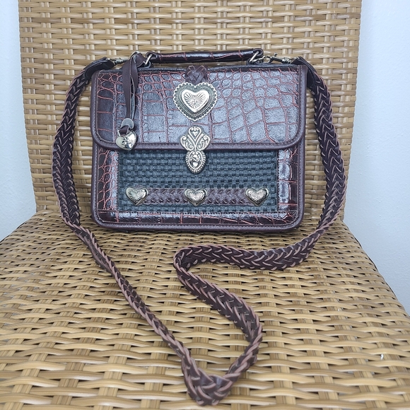 Brighton | Bags | Brighton Bag Crossbody Mini Briefcase Organizer Vintage Leather Black Brown ...